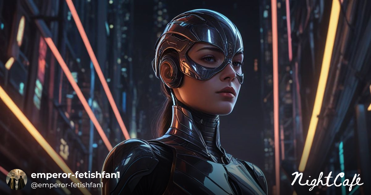 Confident Robot Goddess in Vibrant Neon Armor - AI Art