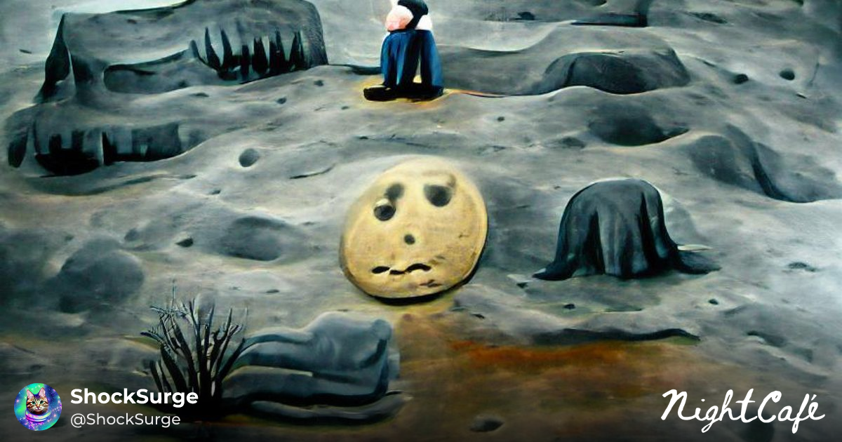 Ominous Moonscape in Folk Art Style - AI Art