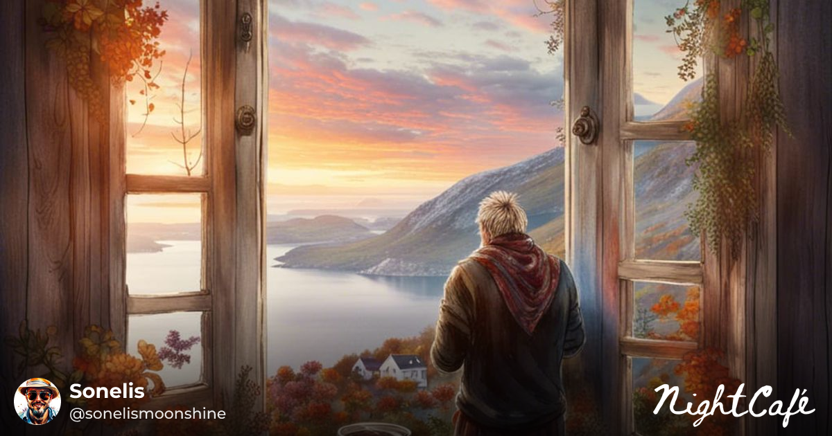 Good morning my fellows - Dawn Window View of Norway Fjord w...