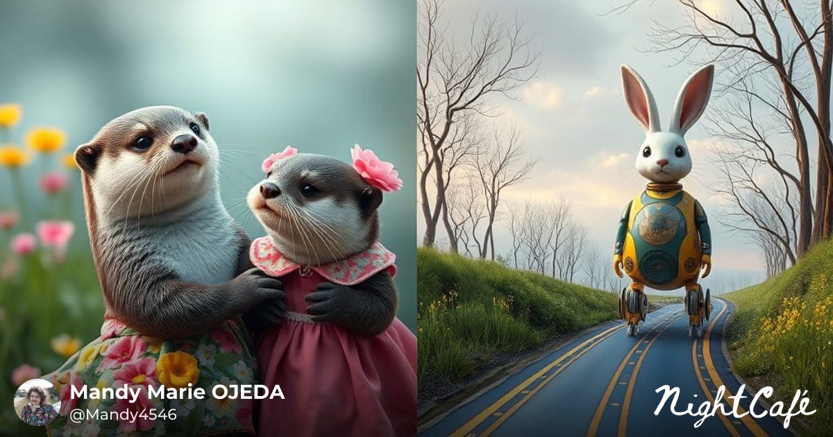 Surreal Twin Screen Display: Otters and Futuristic... - AI Art