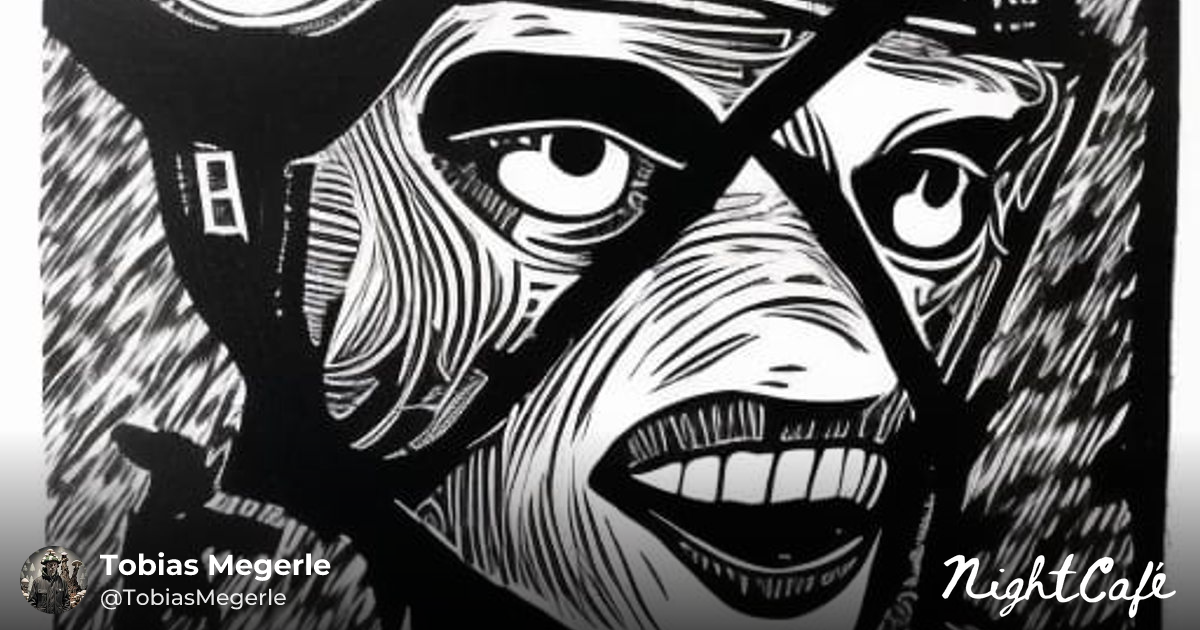 Hero - Heroic Figure in Linocut Style Charcoal Drawing