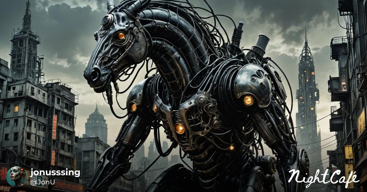 Steel stallion - Biopunk Mechanical Horse in Post-Apocalypti...
