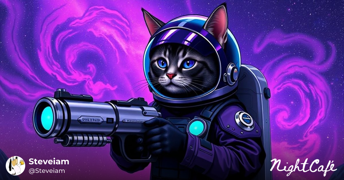 Space Cat has a Ray Gun. - Sleek Space Cat Wields Futuristic...