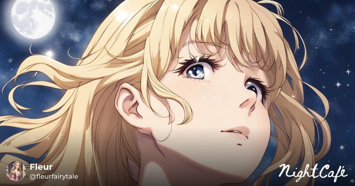 Anime Starlight - Anime Woman Gazing at Stars by Moonlight