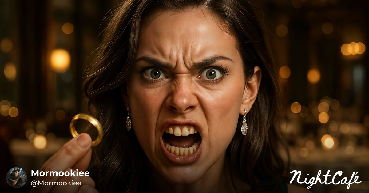 Enragement Ring - Enraged Woman Holding Wedding Ring in CGI