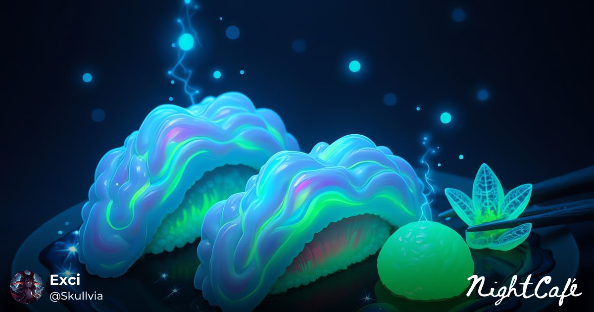 Alien sushi. - Otherworldly Sushi Platter in Anime Style