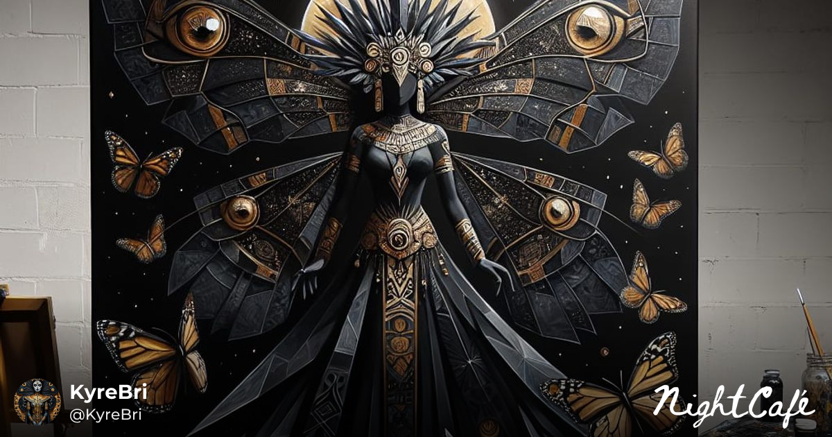 Obsidian Butterfly Goddess in Aztec Cubist Style - AI Art