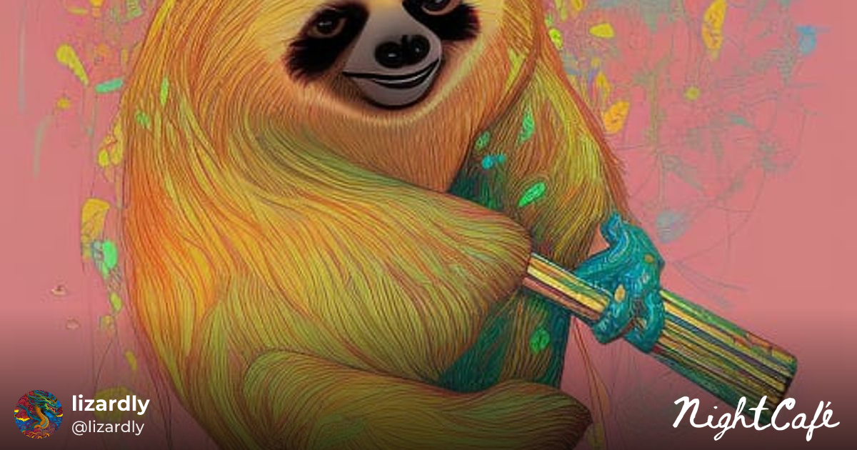 Golden Sloth - Golden Sloth with Feather Duster Digital Pain...