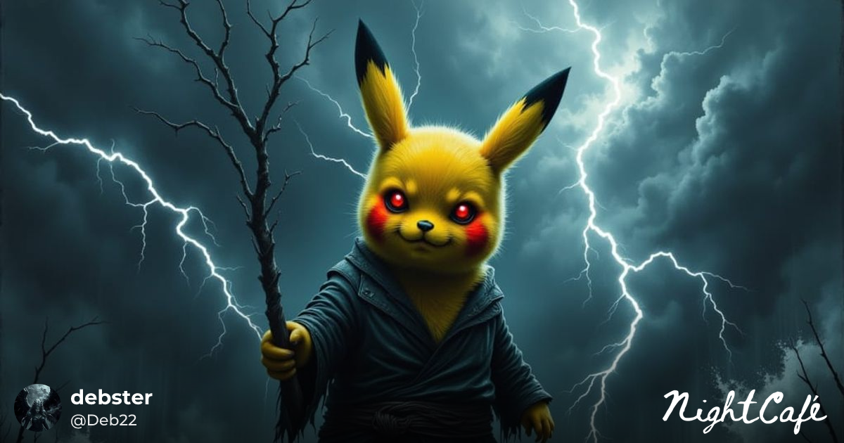 Horrorcore Pikachu Summons Lightning Storm - AI Art