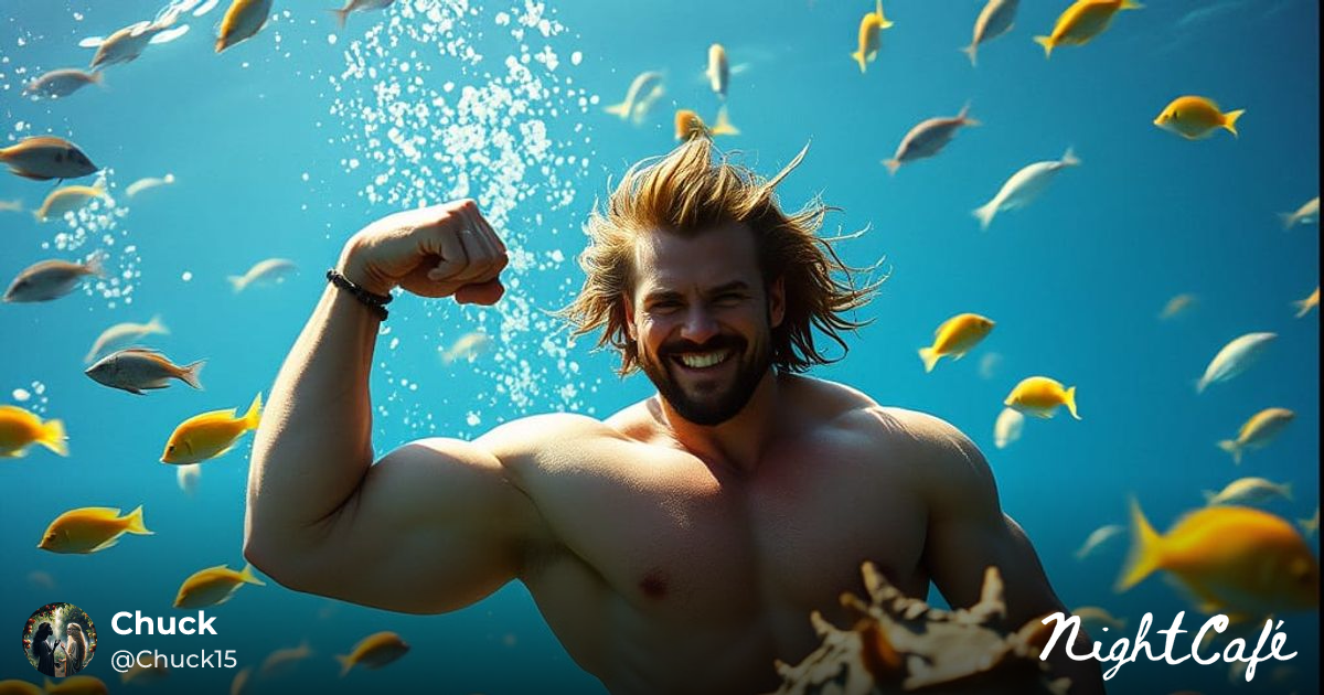 A full-bodied, beefcake male merman, with rippling muscles and a ...