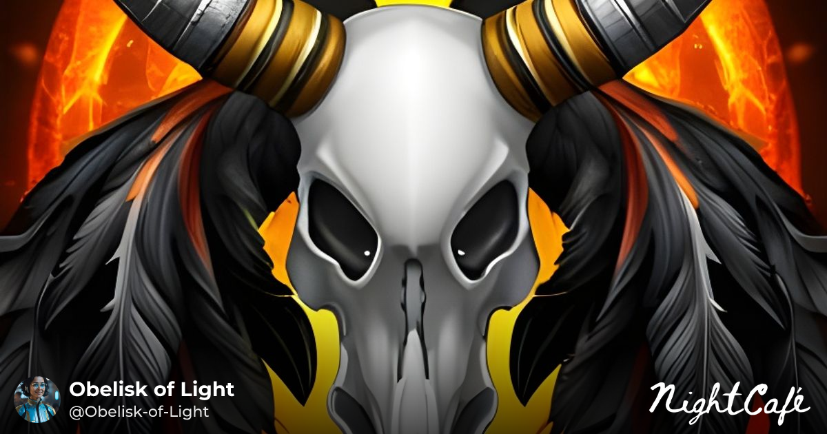 Ram of Fire - Burning Ram Skull with Hornbill Feathers