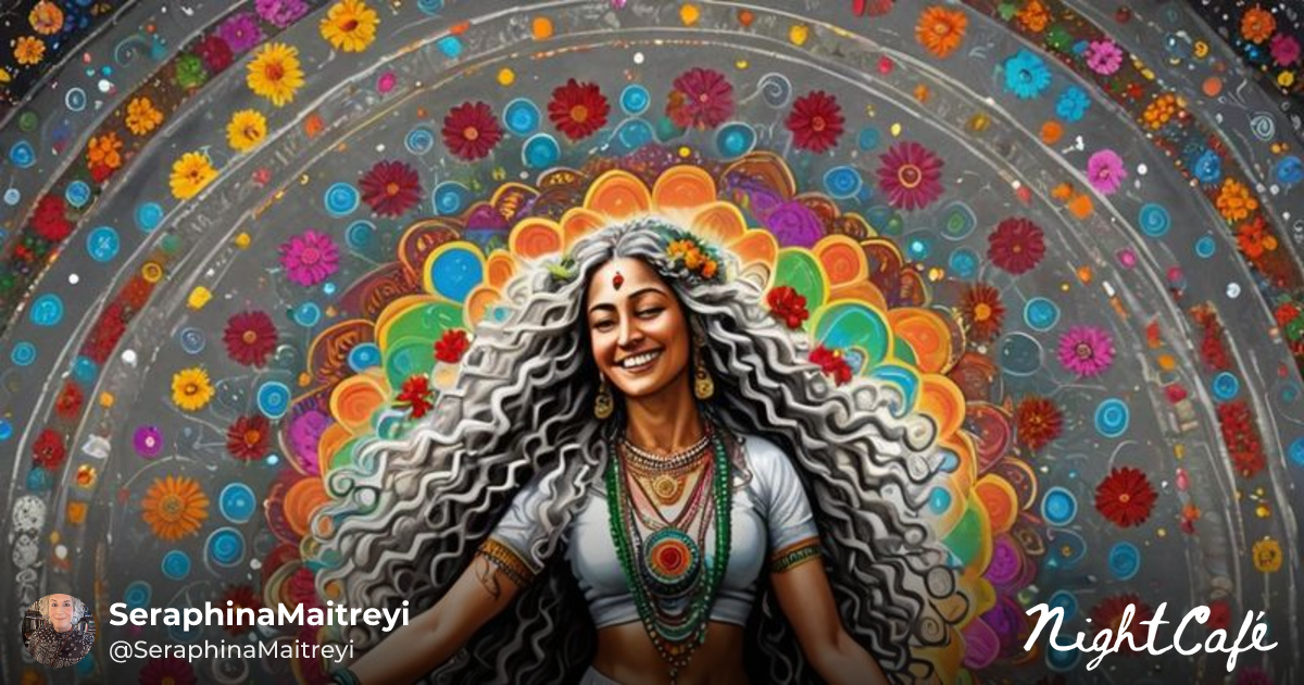 Cosmic Goddess with Mandala and Rainbow Aura - AI Art