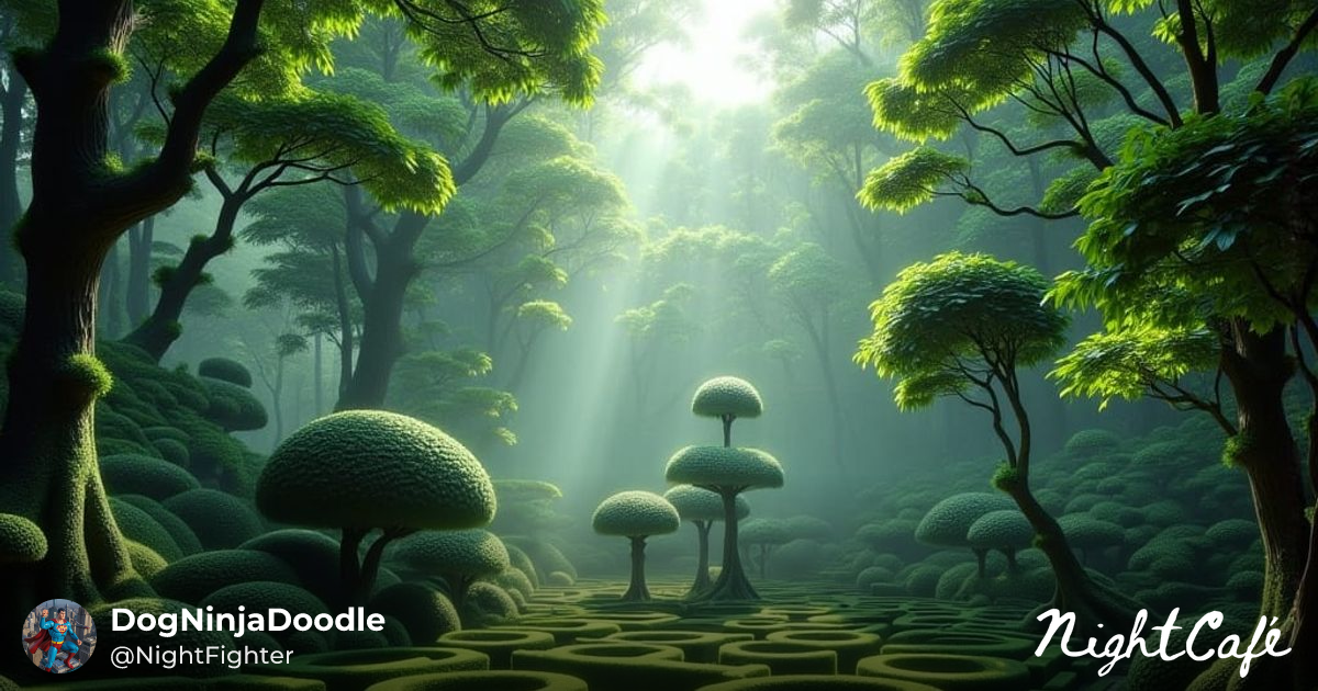 An incredibly detailed and complex hedge maze. Heavy forest canopy ...