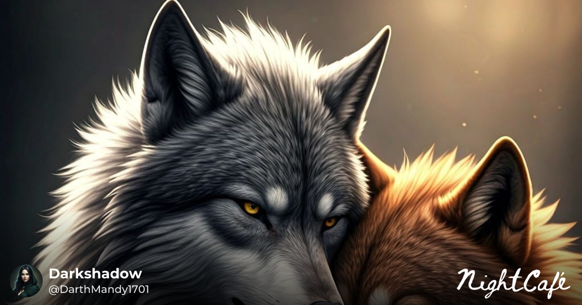 Grey Werewolf Embraces His Timber Wolf Mate in a T... - AI Art