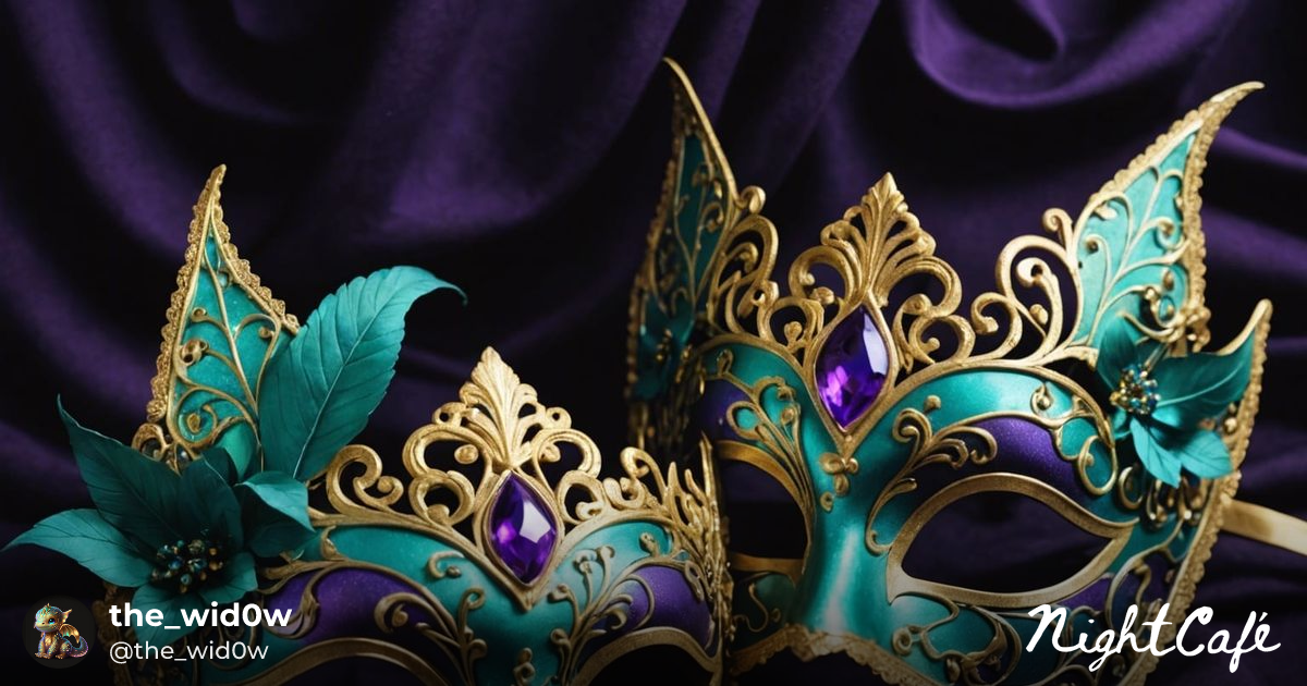 Holographic Masks with Gold Filigree in Ethereal S... - AI Art