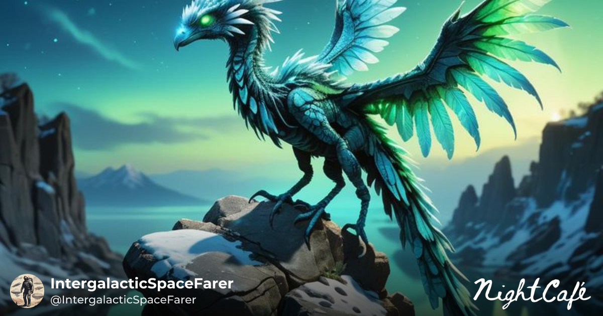 Bioluminescent Alien Archaeopteryx-Dragon: Surreal... - AI Art