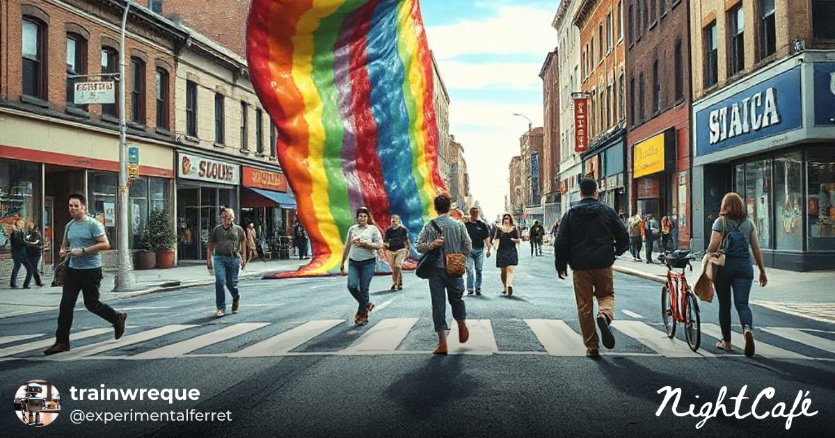 Rainbow Horror Monster Descends on 1950s City in R... - AI Art