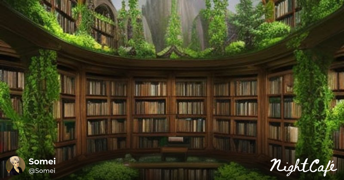 Forest library - Dreamlike Elven Library in Dark Romanticism...