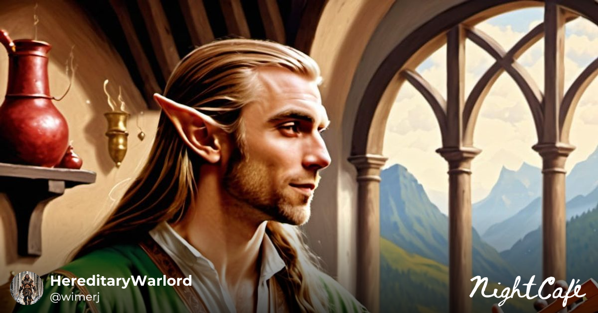 Half Elf Bard in Whimsical Tavern Scene - AI Art