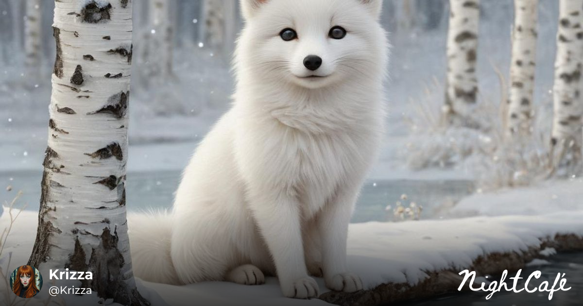 Arctic fox - Chibi Arctic Fox in Snowy Impasto Watercolor