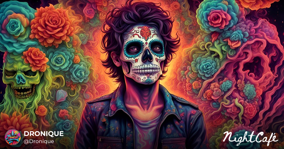 Psychedelic Zombie Rock Boy in Neon 1960s Style - AI Art