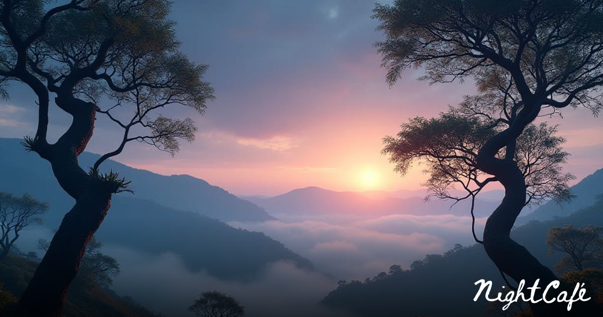 Misty Pekoe Tea Plantation at Dusk - AI Art