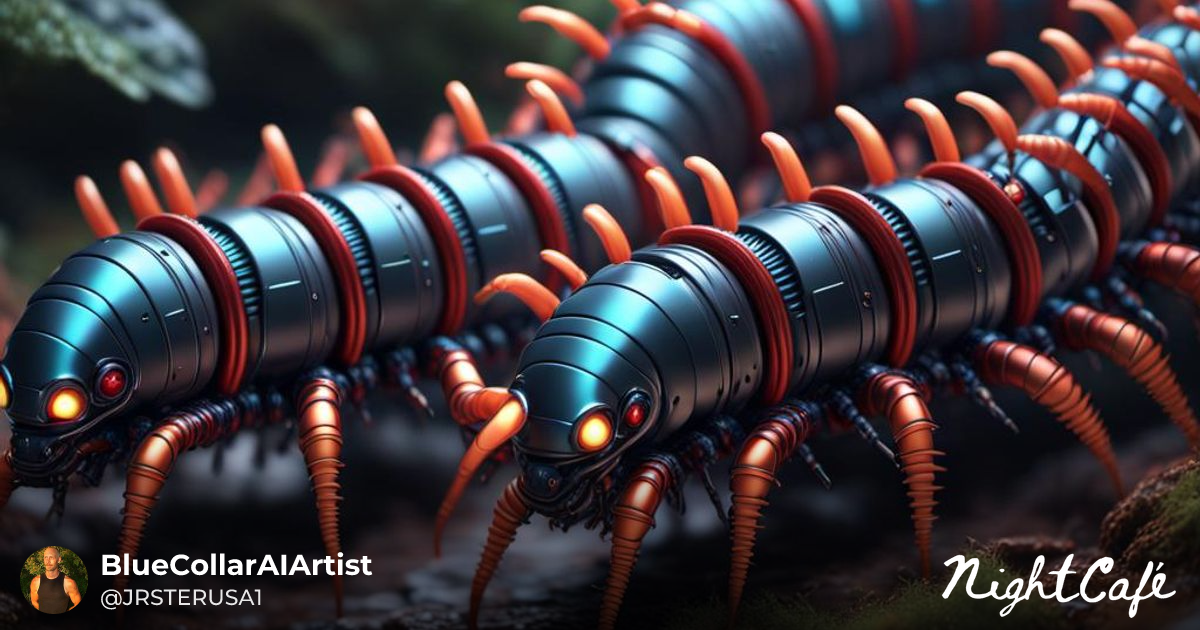 Anodized robotic centipede marching, Macro, HD, High detail