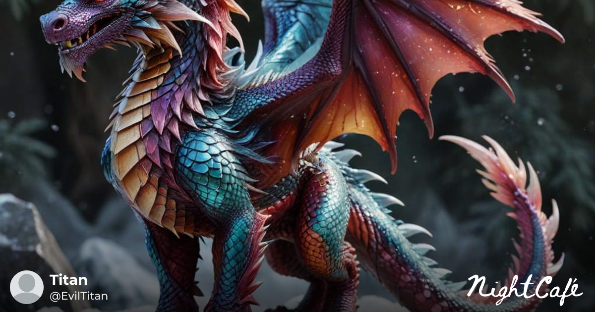 Vibrant Dragon with Ruby Scales and Icy Fur in a F... - AI Art