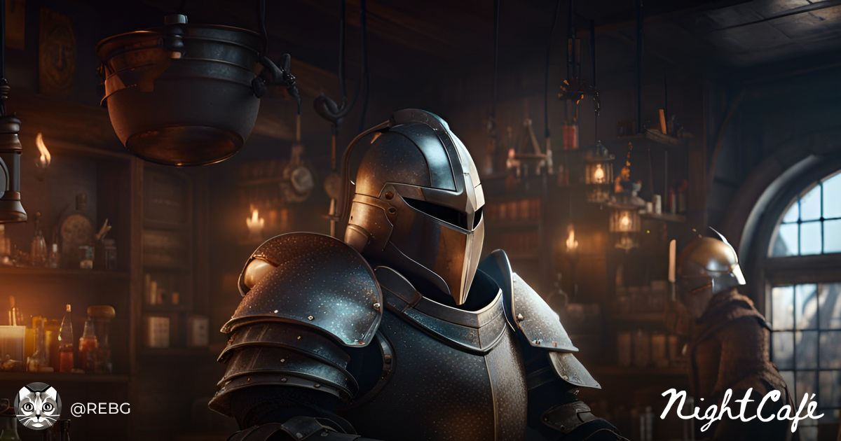 Waffles? - Knight Cooks Waffles in Crowded Bar, Fantasy Art