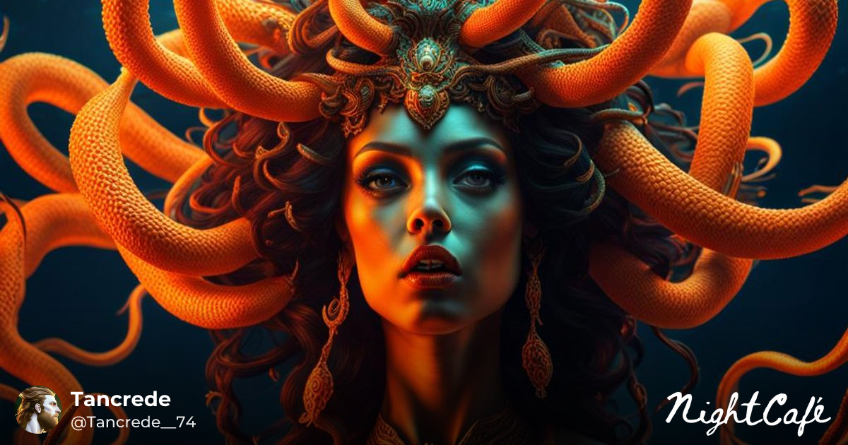 Orange Medusa - Underwater Orange Medusa Queen: Hyperrealis...