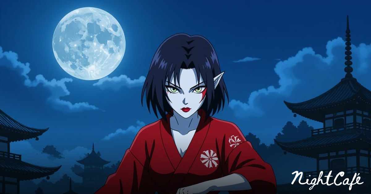 Vampire Ninja on Rooftop in 90s Anime Style - AI Art