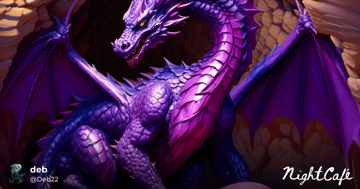 Purple Dragon Coiling Around Egg in Cave - AI Art