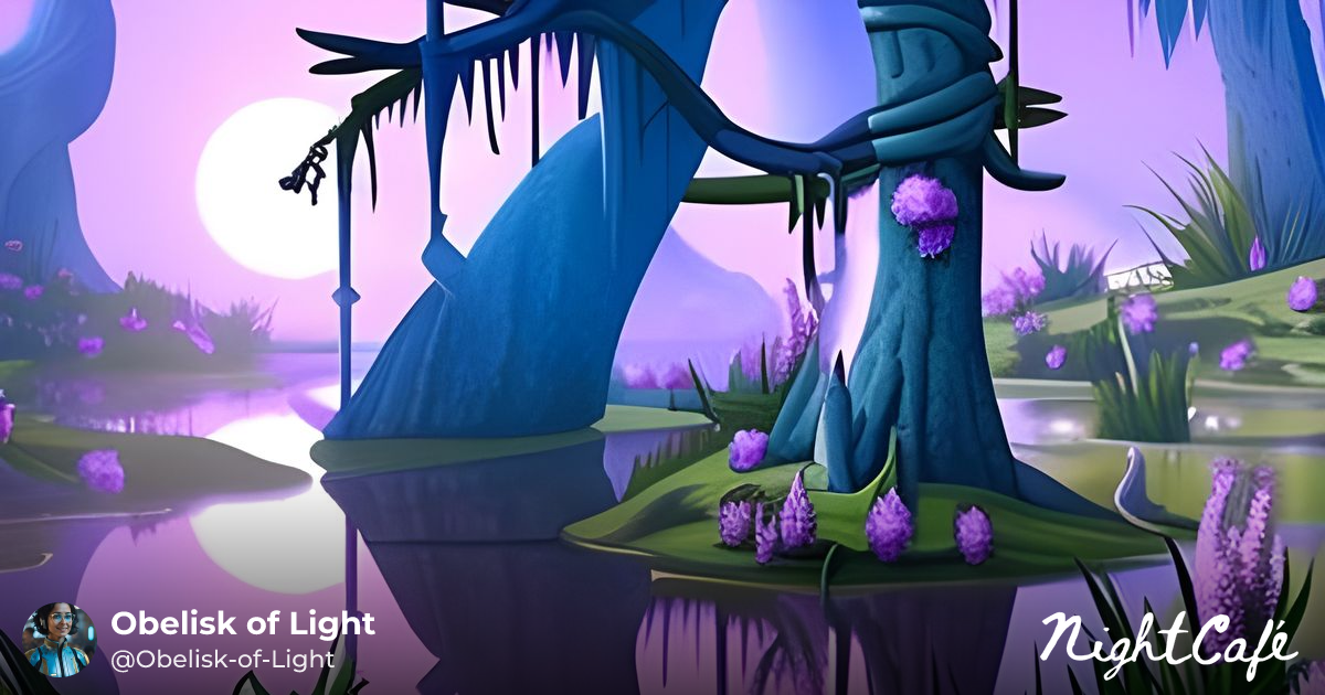 Moonrise Over Swamp II - Mystical Midnight Swamp with Purple...