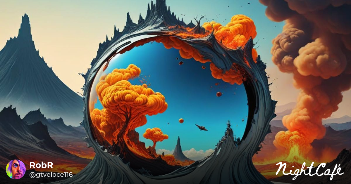 Dreamlike Cityscape Above Volcano in Papercut Comi... - AI Art