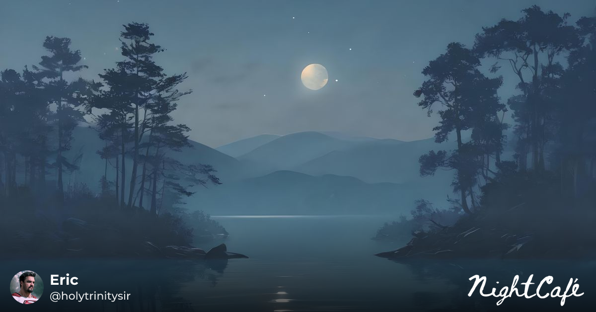 Midnight Calm - Tranquil Blue Landscape in Dreamy Digital Ar...