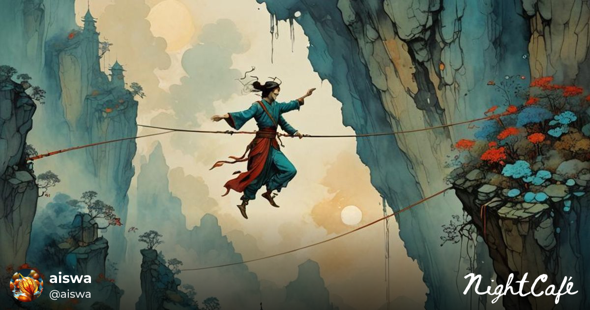 fantasy acrobat - Acrobat Walks Tightrope Over Abyss in Ori...