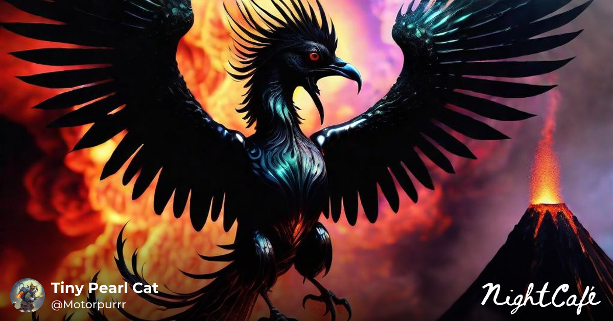 Black Phoenix bird over a volcano - Gothic Metallic Phoenix ...
