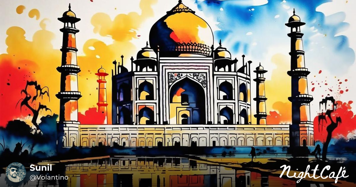 Taj Mahal 2 - Taj Mahal in Vibrant Chinese Ink Painting