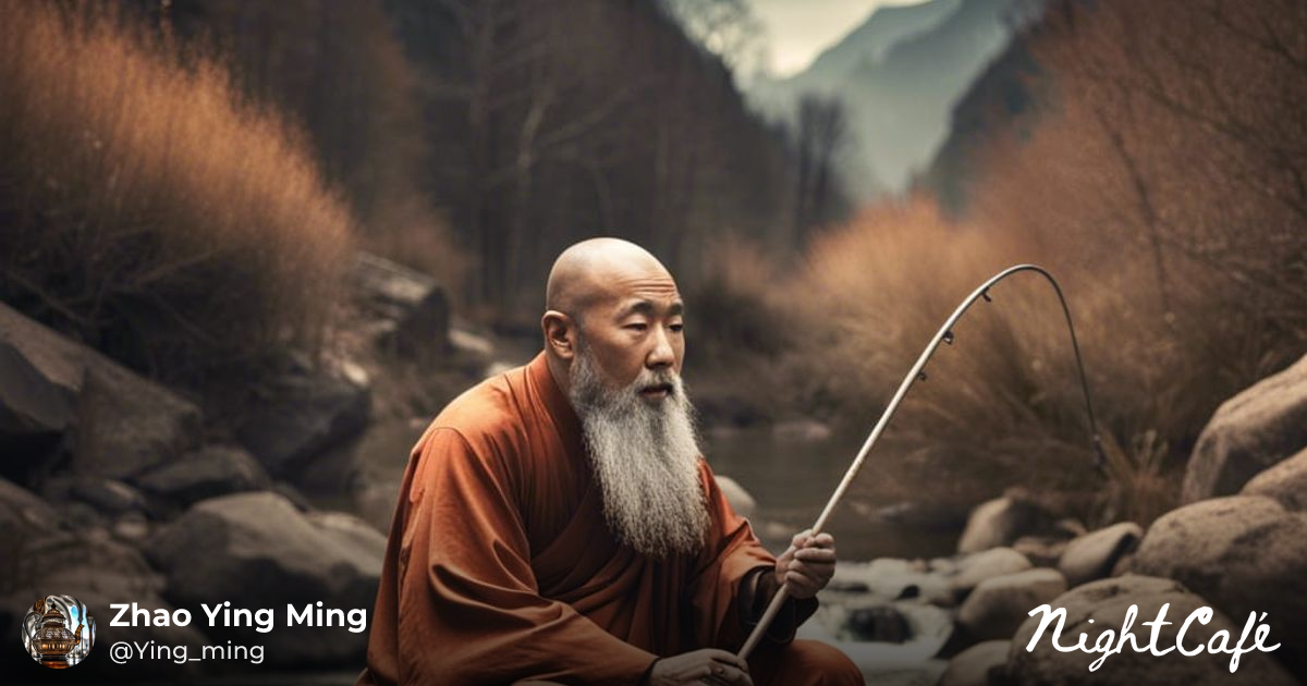Zhuangzi sat fishing next to a mountain stream