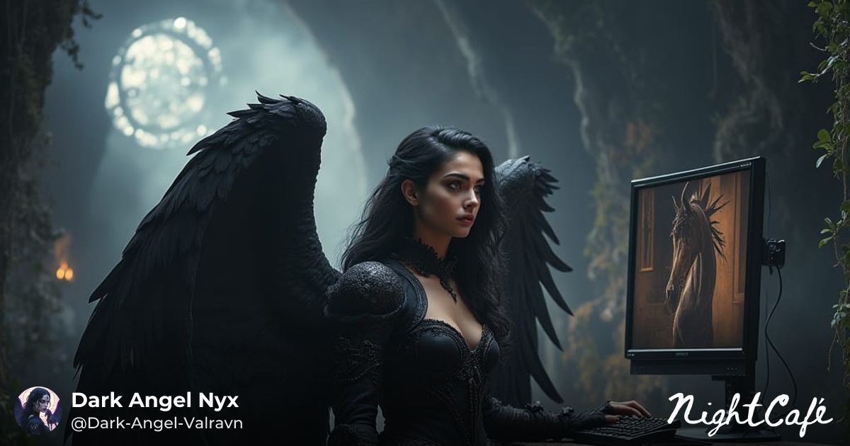 The Dark Angel Nyx, with her computer...