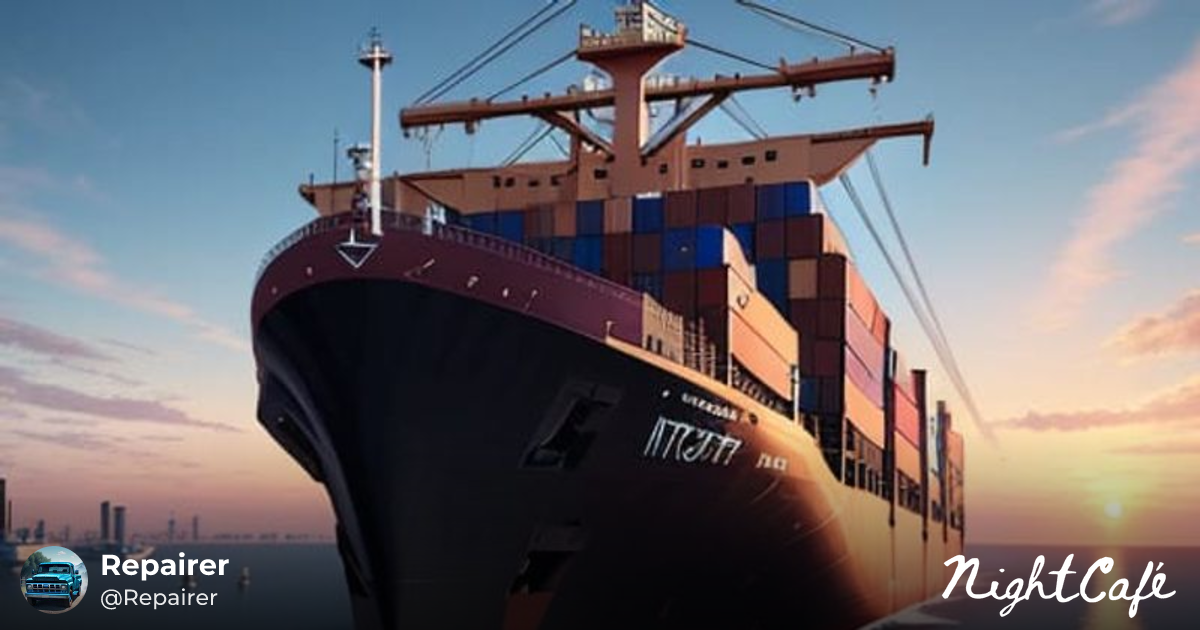 Cargo ship - Modern Cargo Ship in Harbor Sunset