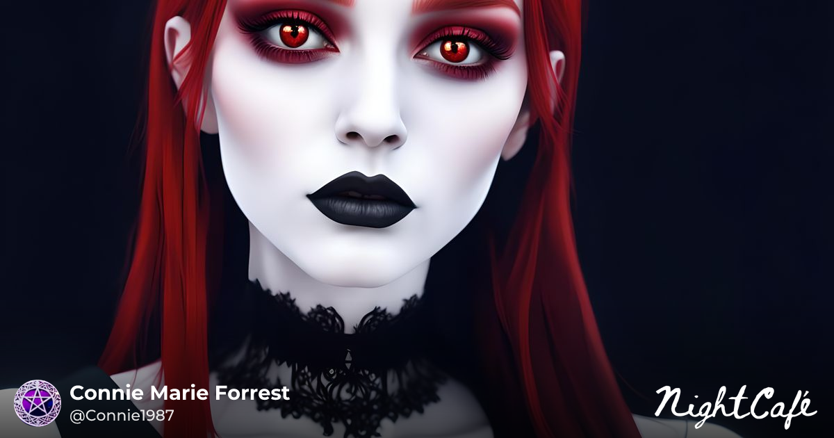 Beautiful gothic young lady with long crimson red hair and red eyes ...