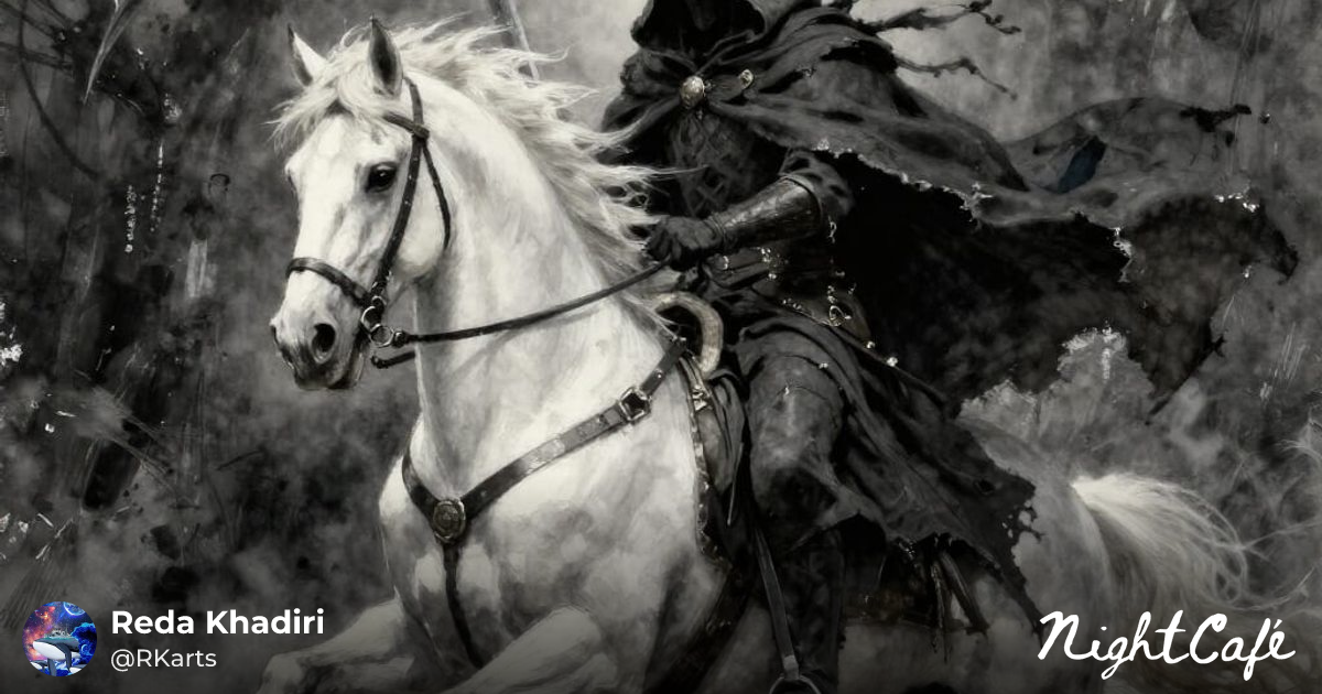 A haunting vision of an ancient warrior riding through storm and memory.