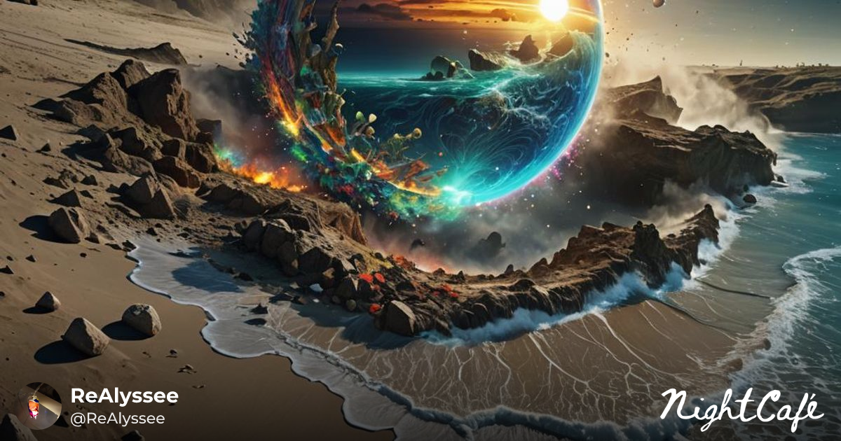 Exploding Rainbow Moon over Bioluminescent Wonderl... - AI Art