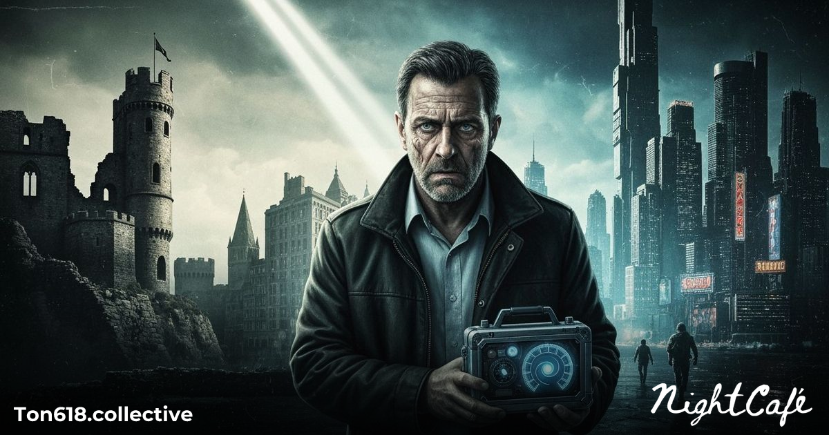 Time-Traveling Detective in Noir Cyberpunkscape - AI Art