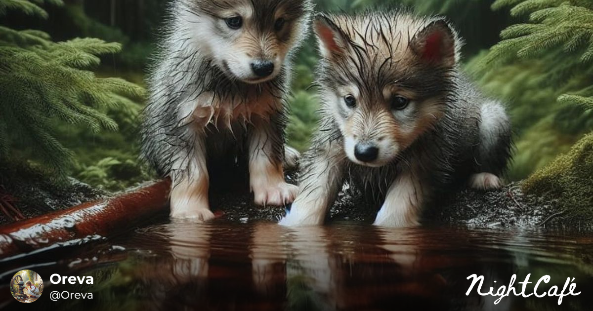 Wet wolves pups