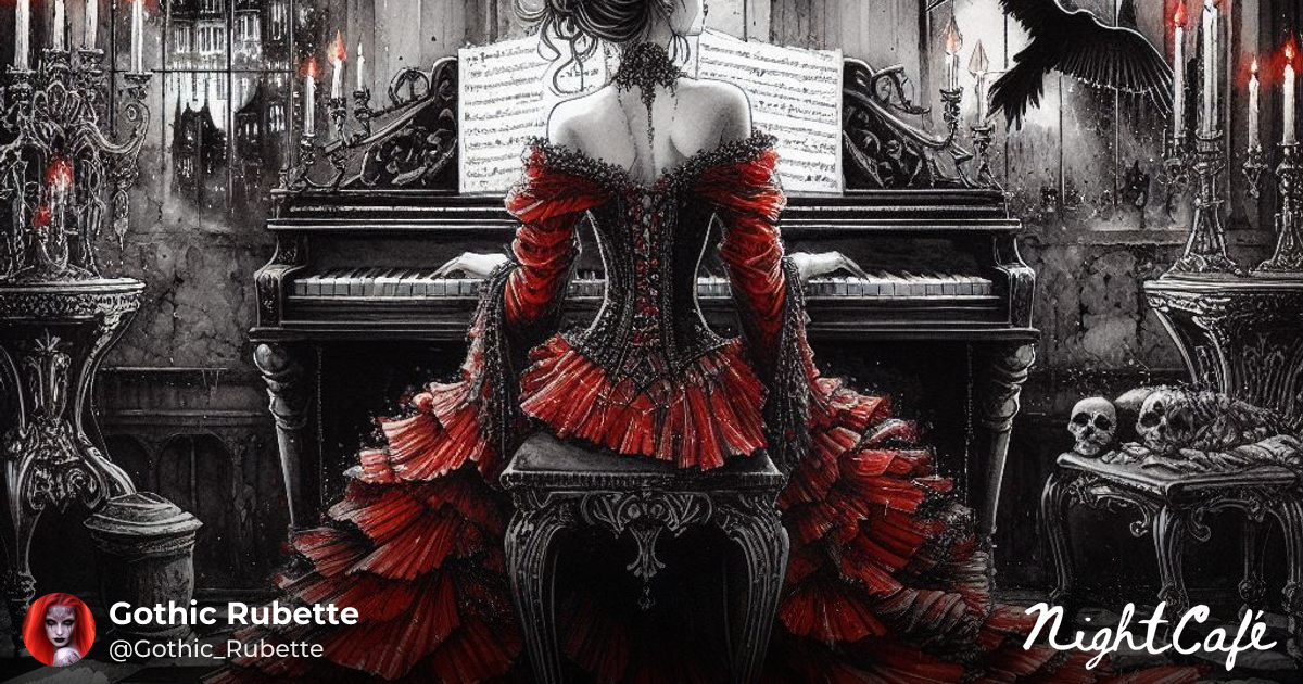 Gothic girl playing a piano