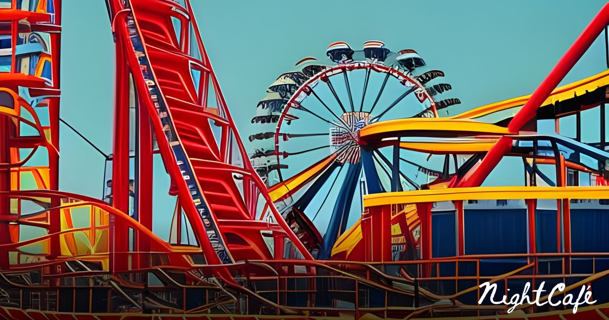 Funfair - Vintage Funfair with Roller Coaster in Abstract A...
