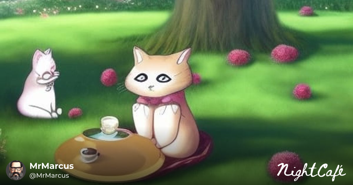 Super cute cats having afternoon tea in the garden