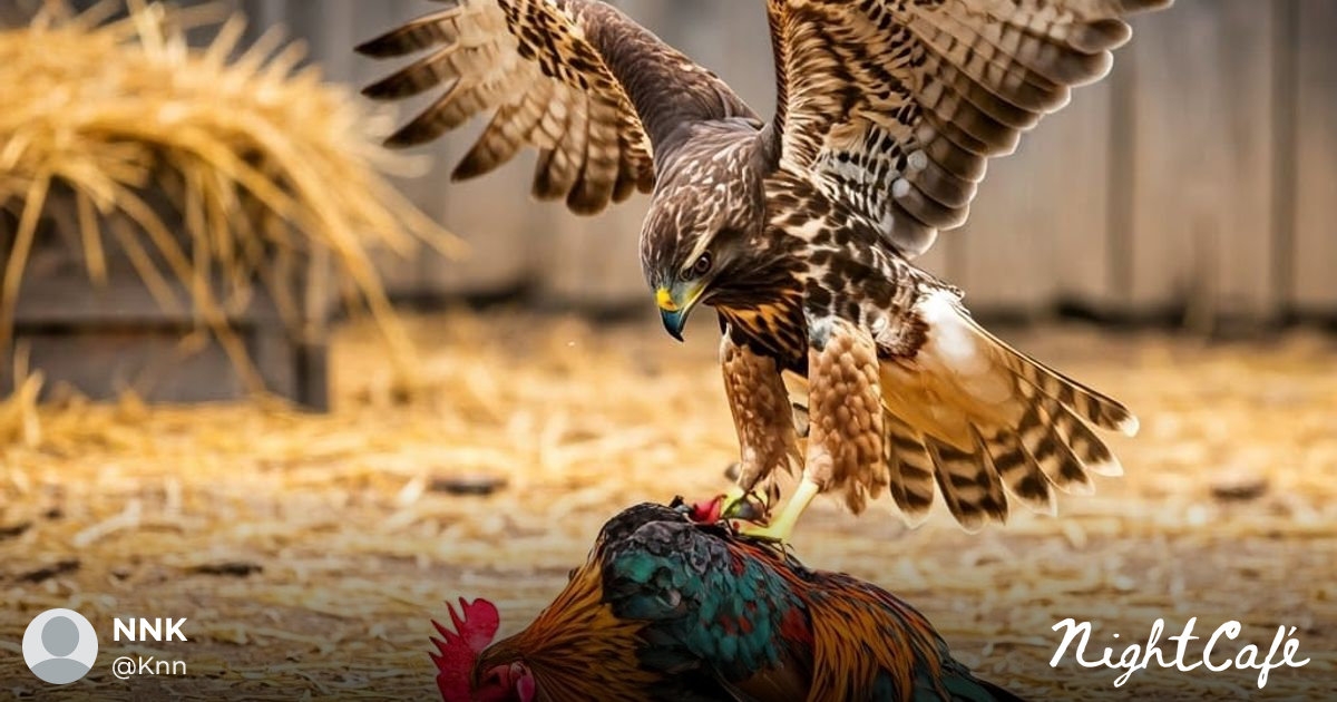hawk grabbing a rooster - Hawk Pounces on Rooster in Rustic ...